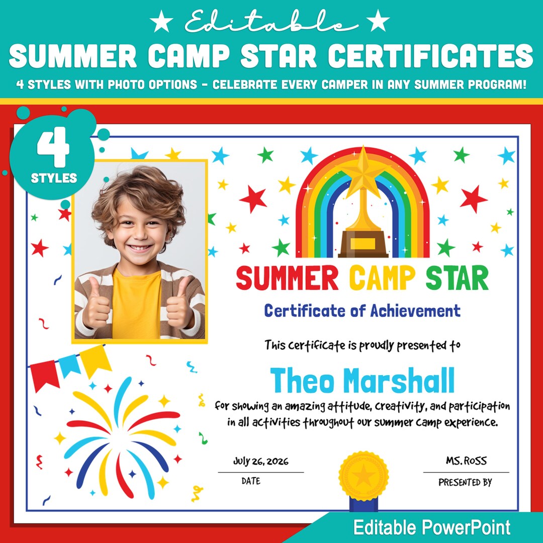 Editable Summer Achievement Certificates – 4 Fun Versions With Photo ...