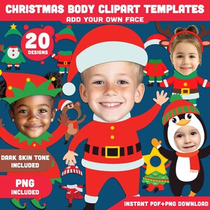 Printable Christmas Body Clipart Templates for Kids, Fun Add Your Face ...