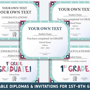 Editable First Grade Awards, 1st to 8th Grade Diploma, Certificate of ...