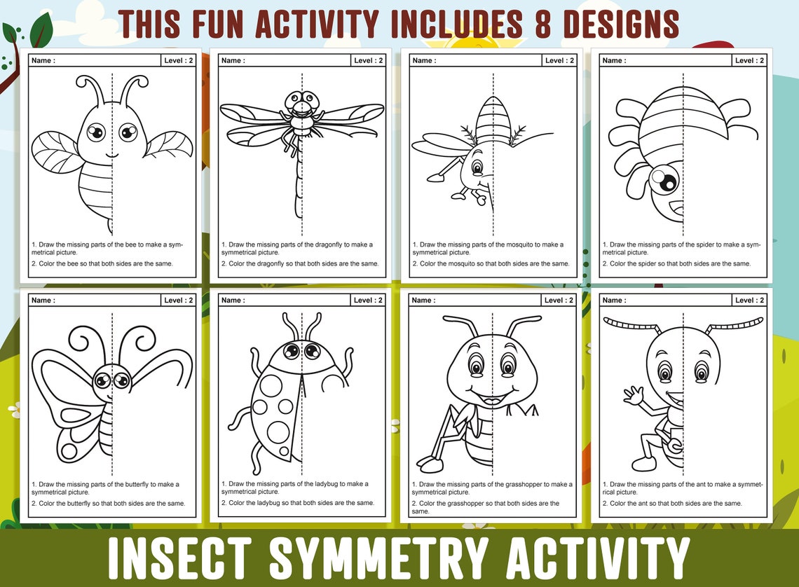 Insect Symmetry Worksheet, Insect Theme Lines of Symmetry Activity, 24 ...