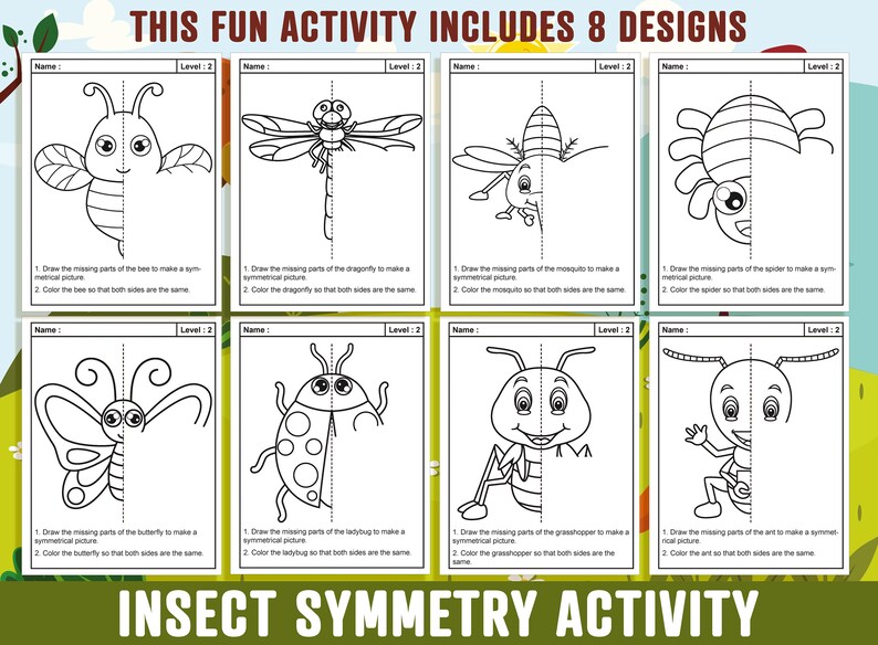 Insect Symmetry Worksheet, Insect Theme Lines of Symmetry Activity, 24 ...