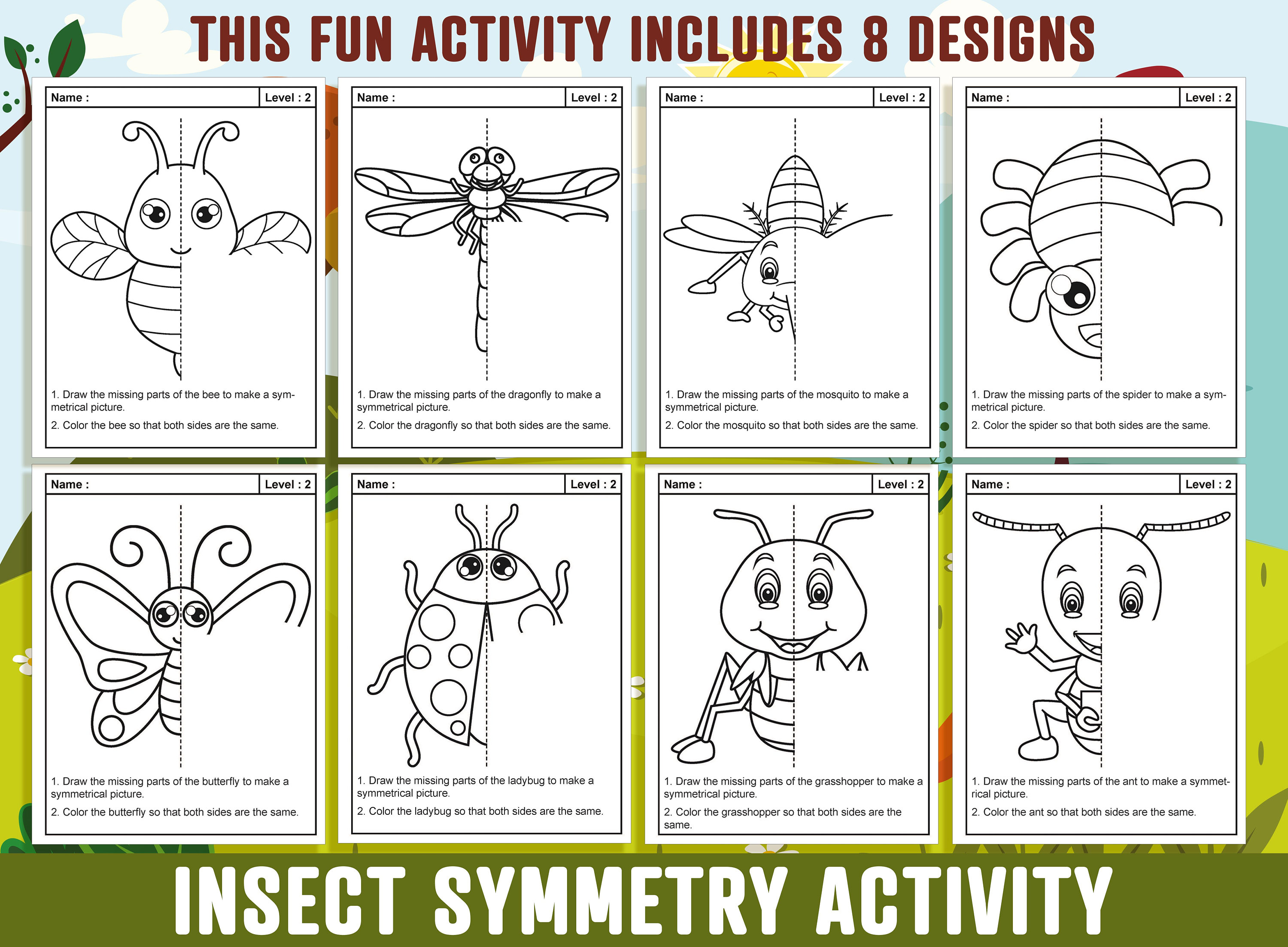 Insect Symmetry Worksheet, Insect Theme Lines of Symmetry Activity, 24 ...