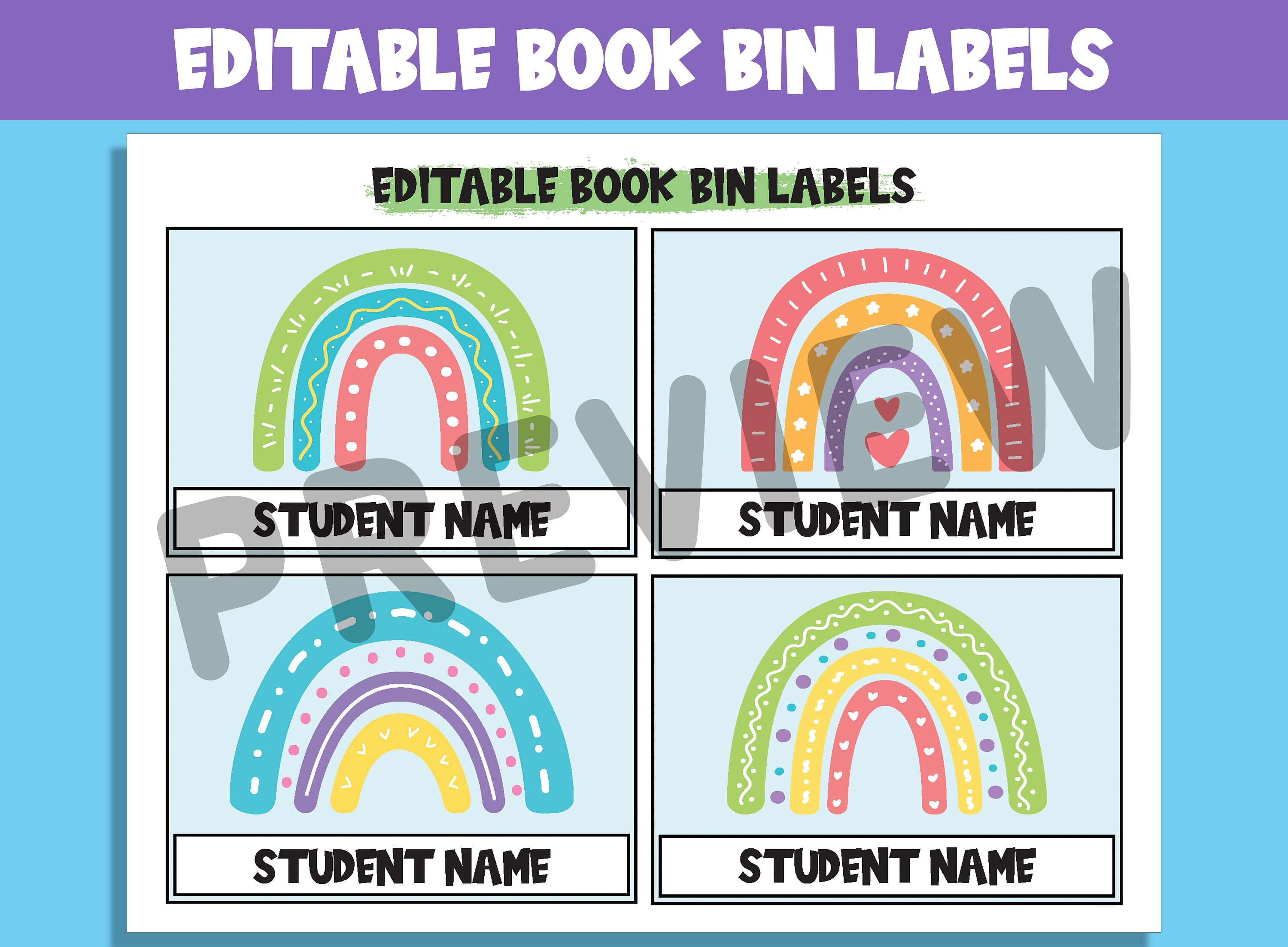 Editable Boho Rainbow Book Bin Labels: 16 Customizable Designs - Etsy