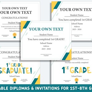 Editable 3rd Grade Graduation, 1st to 8th Grade Diploma, Certificate of ...