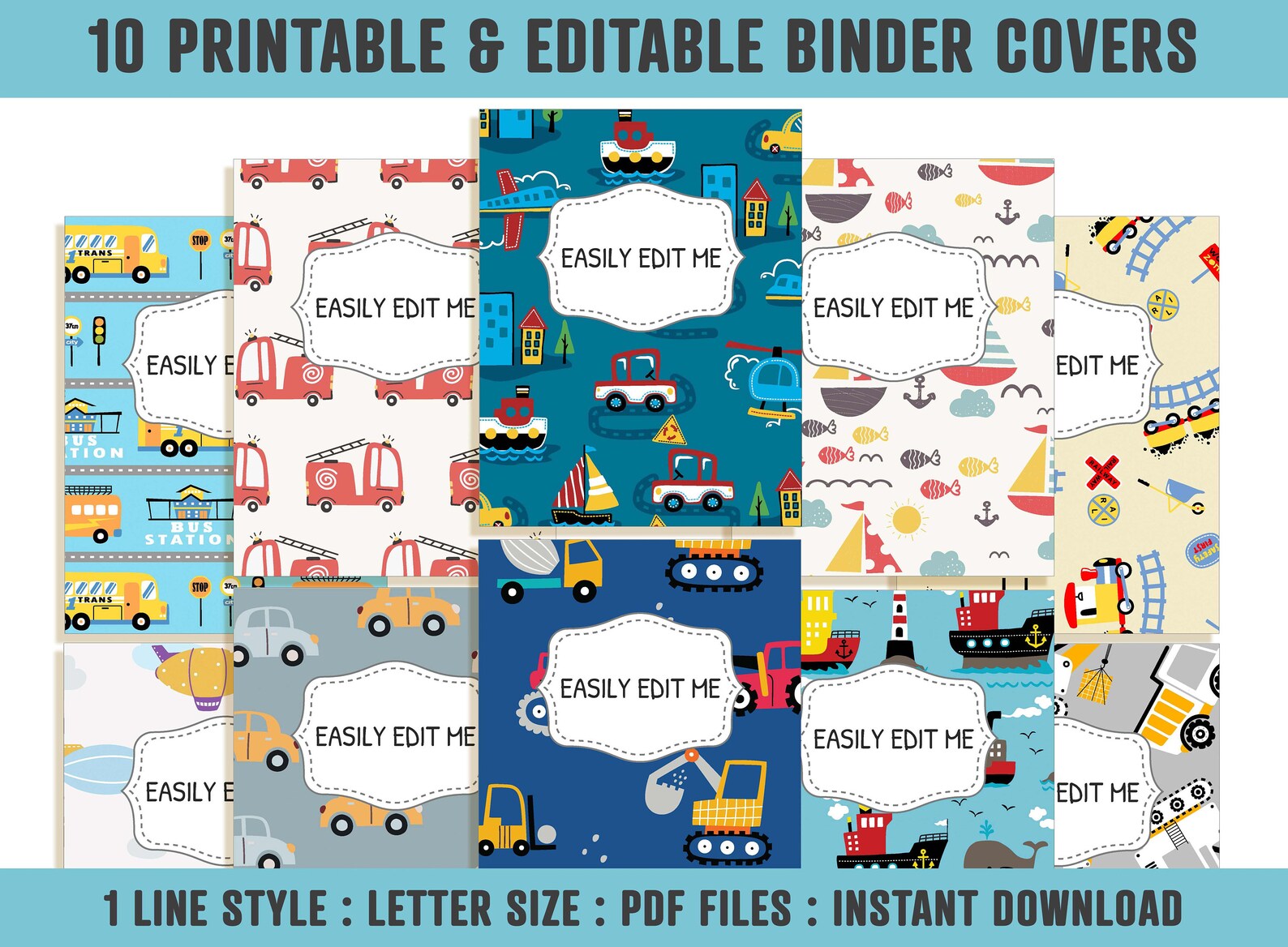 Vehicle Binder Covers, 10 Printable/editable Binder Covers & Spines ...