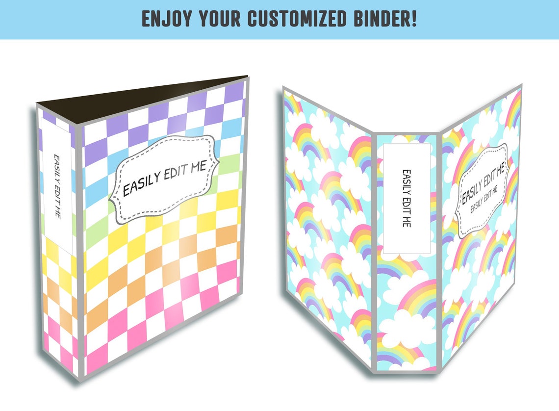 Sweet Rainbow Binder Cover 10 Printable & Editable Binder - Etsy