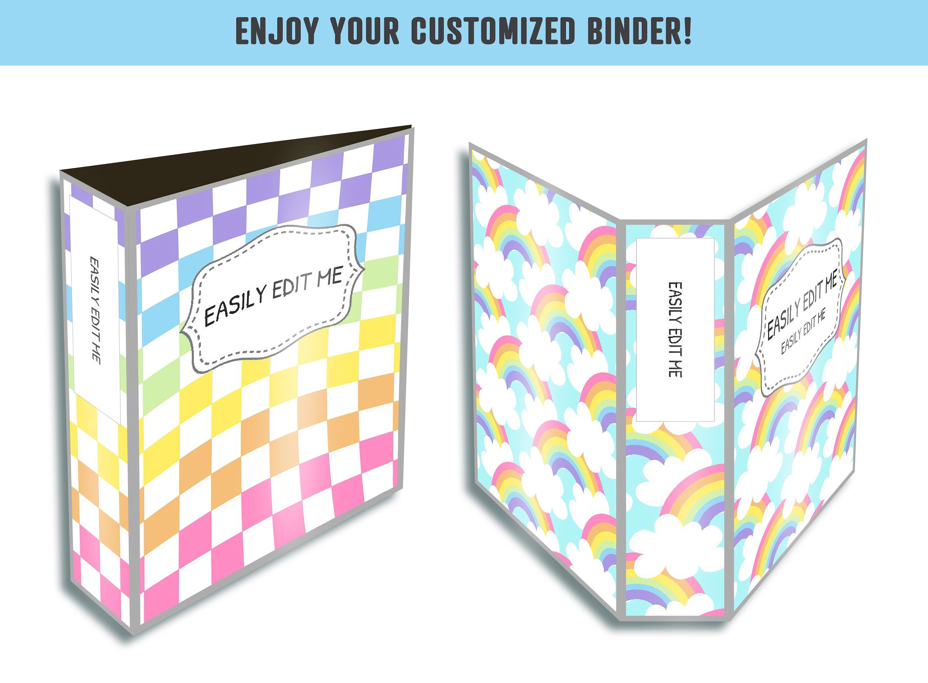 Sweet Rainbow Binder Cover, 10 Printable & Editable Binder Covers ...