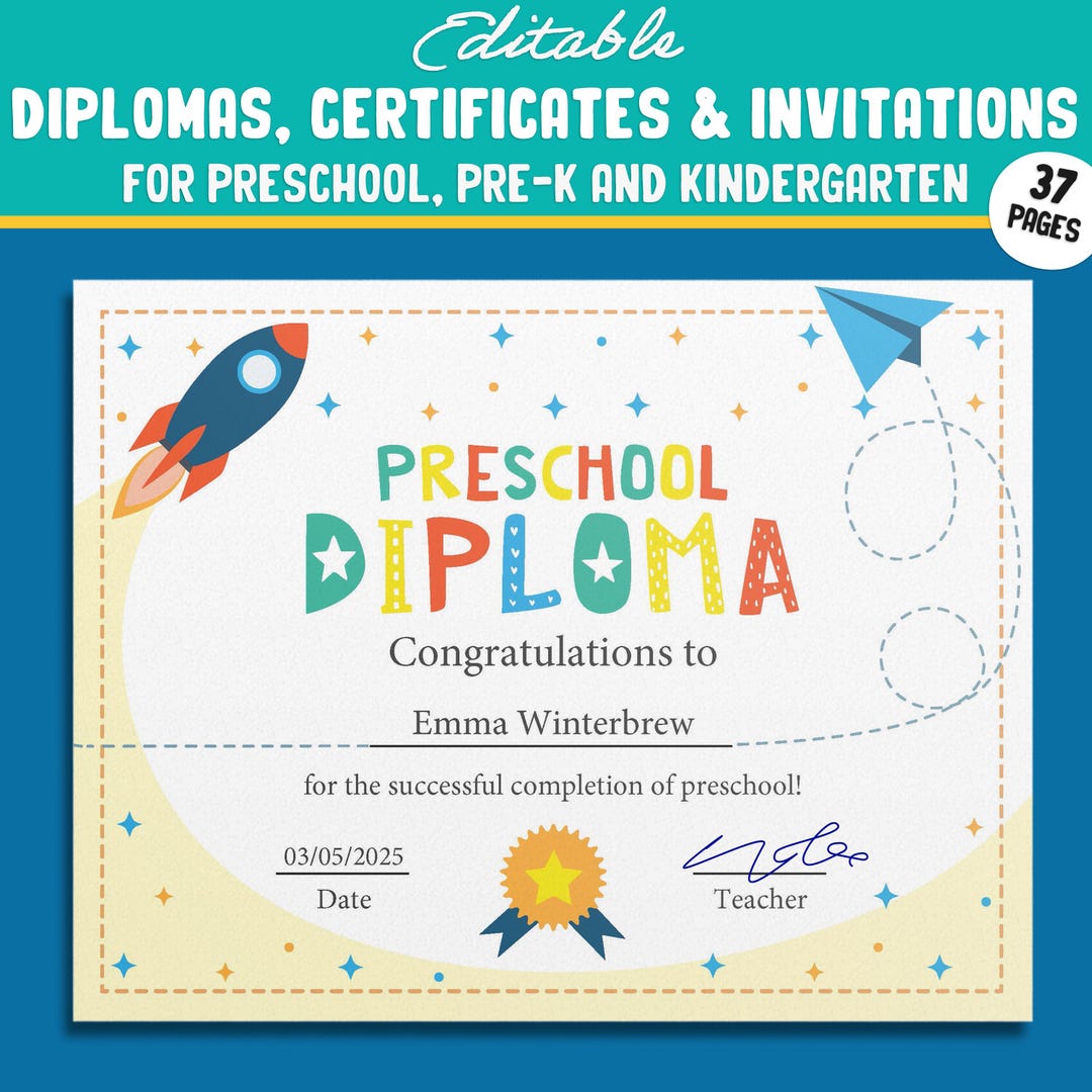 Fun and Editable Preschool, Pre-k, and Kindergarten Diplomas ...