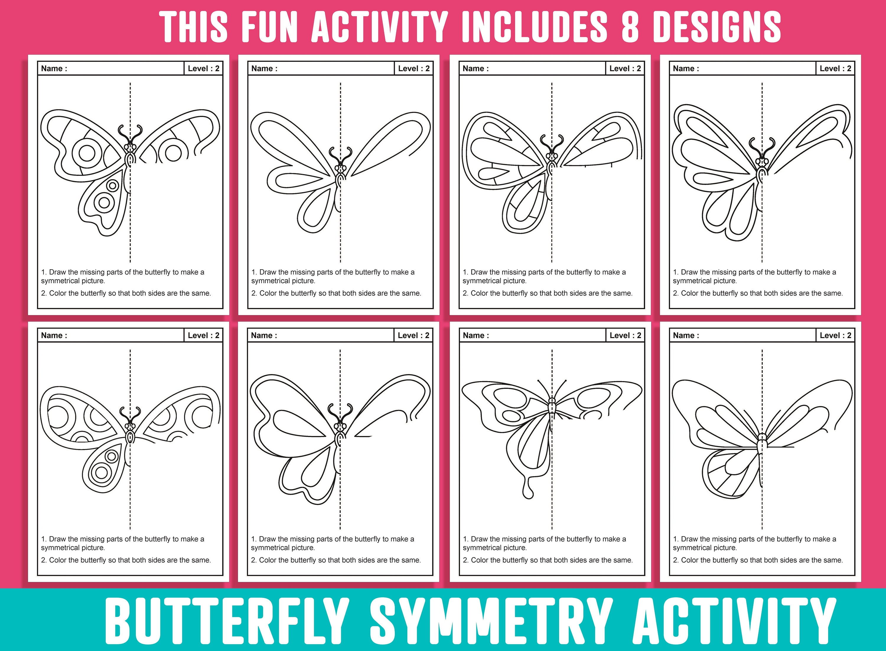 Butterfly Symmetry Worksheet Butterfly Theme Lines of - Etsy UK