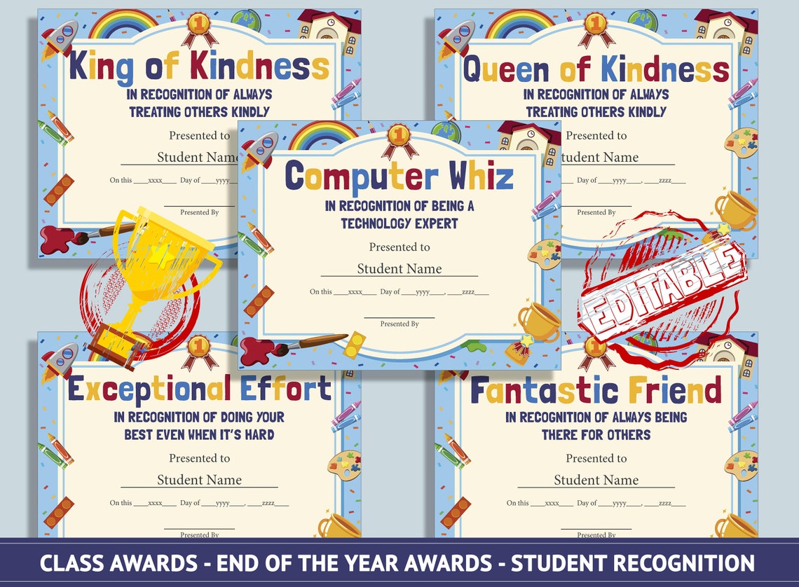Editable Preschool End of the Year Awards, Classroom Awards, Student ...