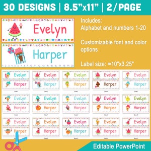 Editable Desk Name Tags for Students: Summer Ice Cream, 30 Designs, 8.5 ...