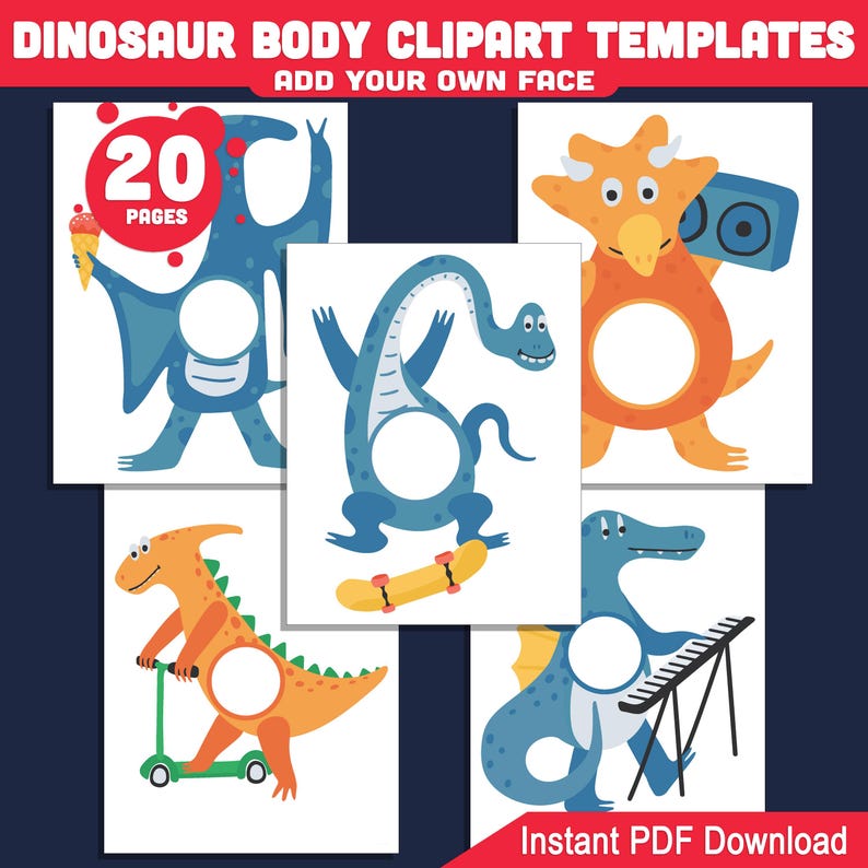Dinosaur Body Clipart Templates: Fun Add Your Photo Face Activity ...