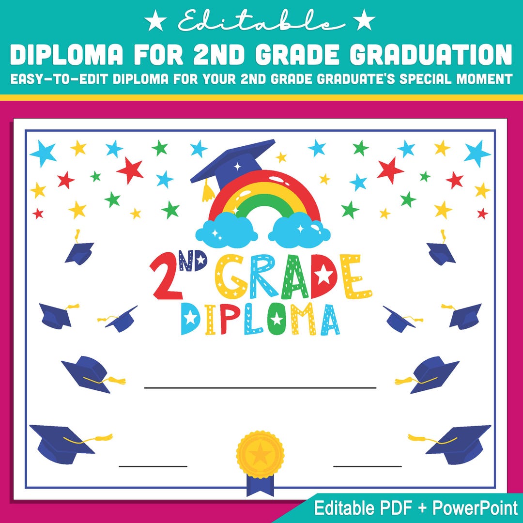 Second Grade Diploma Template: Editable 8.5x11 PDF & Powerpoint for ...