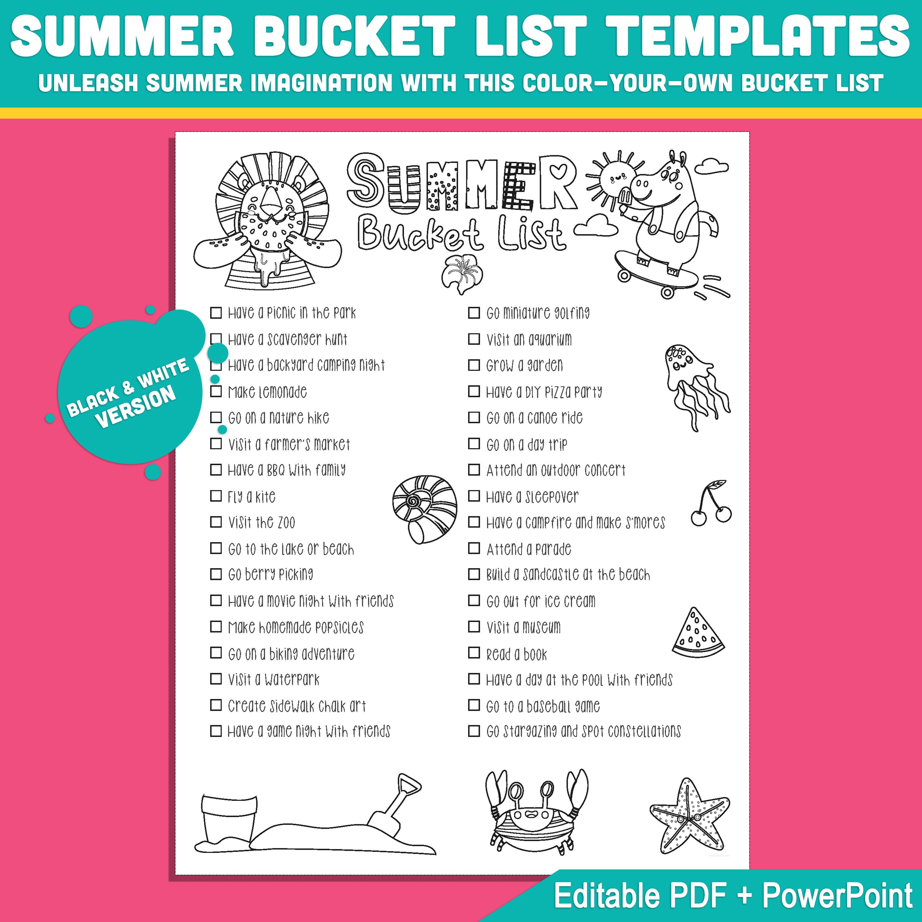 Summer Bucket List Craft for Kids: Editable Classroom Template ...