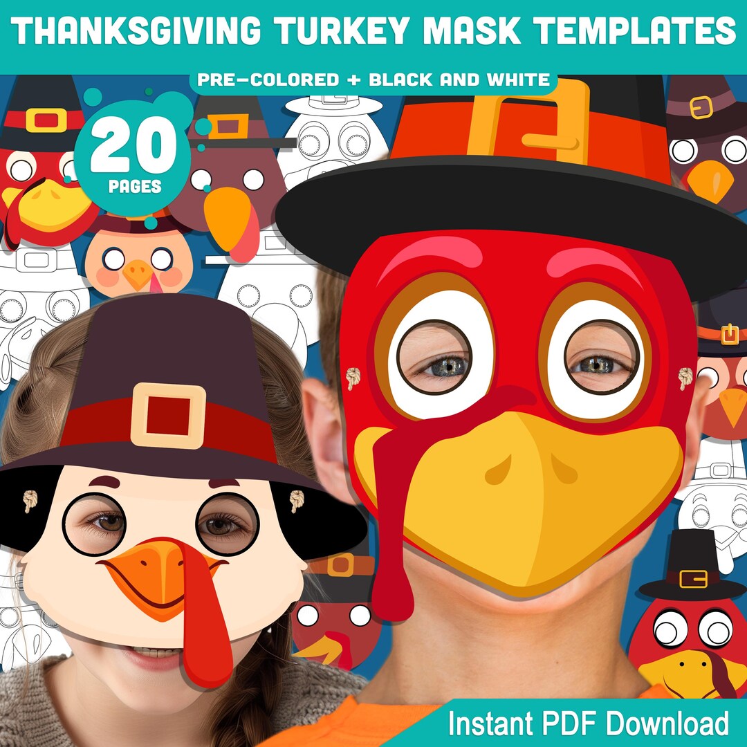 Printable Thanksgiving Turkey Mask Templates: Fun Fall Paper Craft for ...