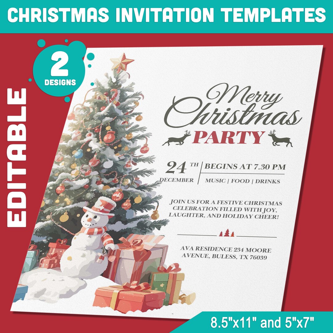 Editable Holiday Party Invitation, Choose From 2 Designs & 2 Sizes (8.5 ...