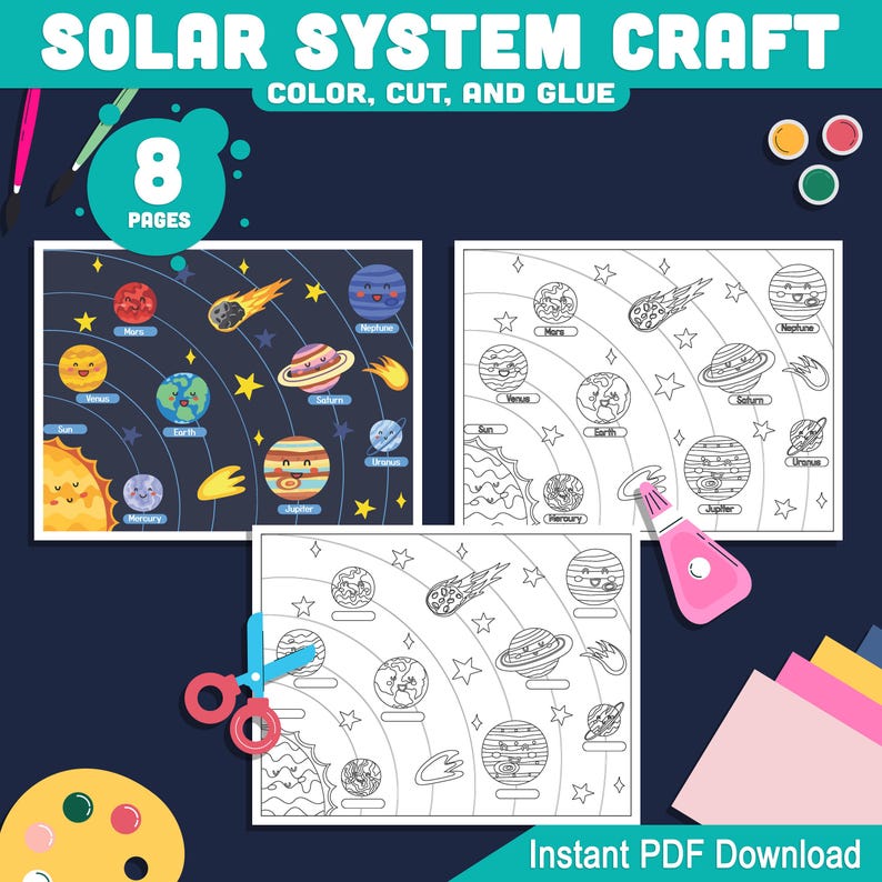 Solar System Paper Craft: 8 Pages of Fun Color, Cut & Glue, Includes ...