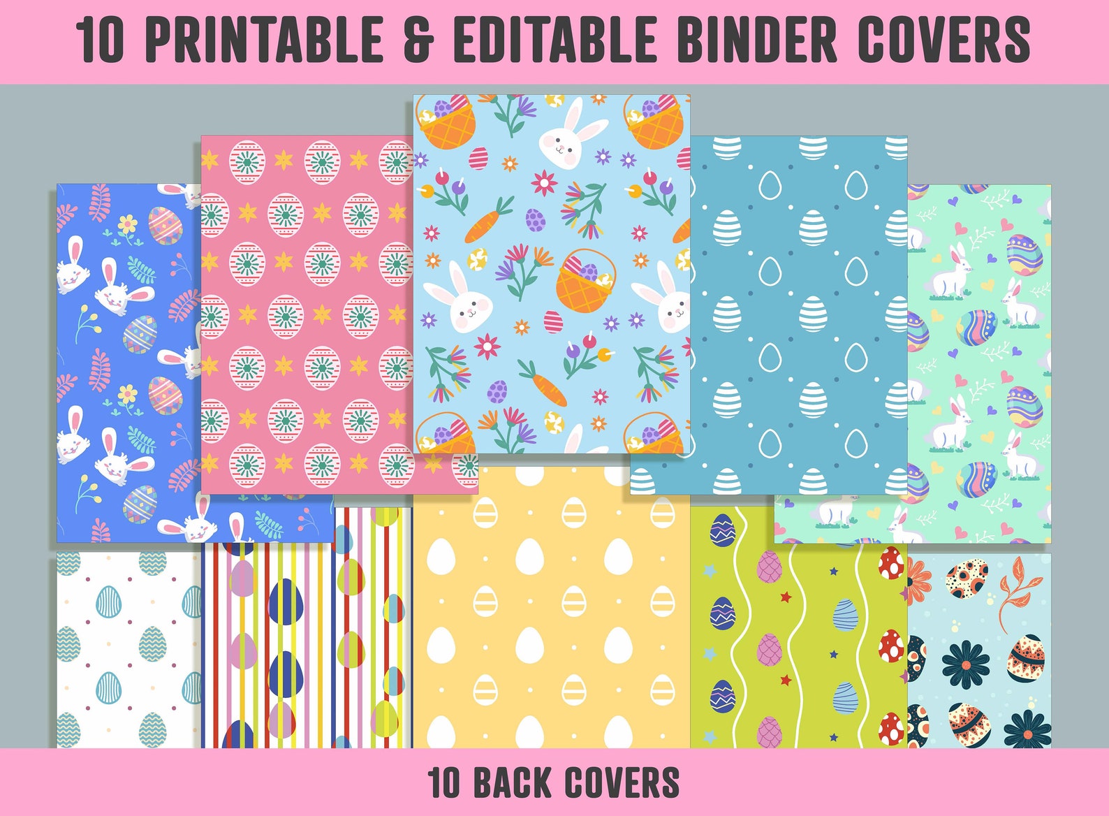 Easter Binder Cover, 10 Printable/editable Binder Covers Spines, Easter ...