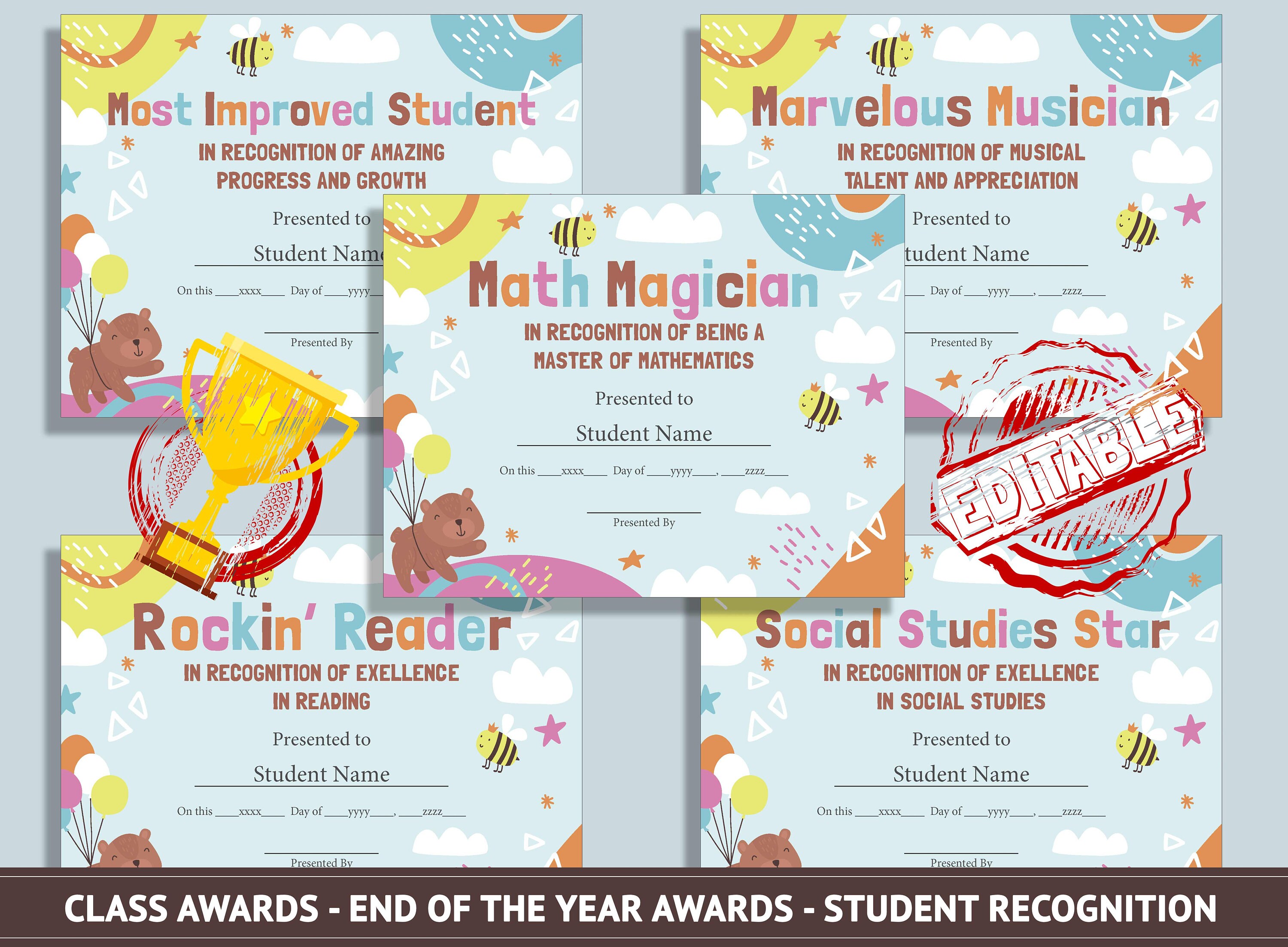Editable End of the Year Classroom Awards Student Recognition, PDF File ...