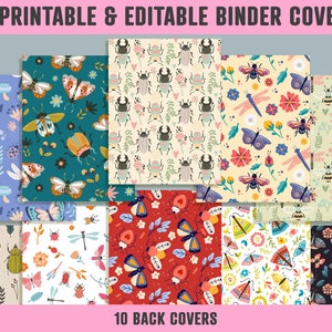 Insects and Flowers Binder Cover, 10 Printable & Editable Binder Covers ...