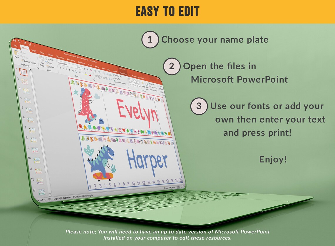 Student Desk Name Plates, 30 Printable/editable Dinosaur Classroom Name ...