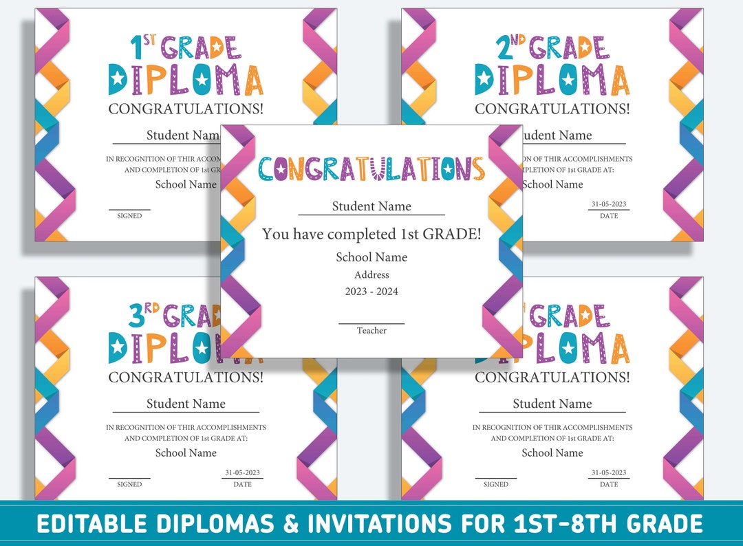Editable 6th Grade Diploma 1st to 8th Grade Diploma - Etsy