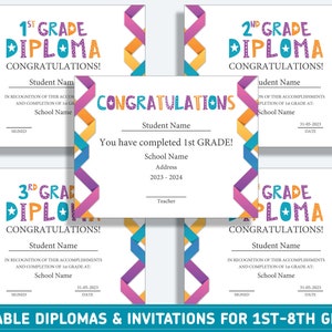 Editable 6th Grade Diploma, 1st to 8th Grade Diploma, Certificate of ...