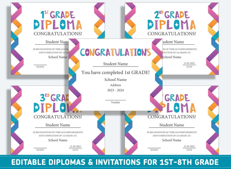Editable 6th Grade Diploma, 1st to 8th Grade Diploma, Certificate of ...