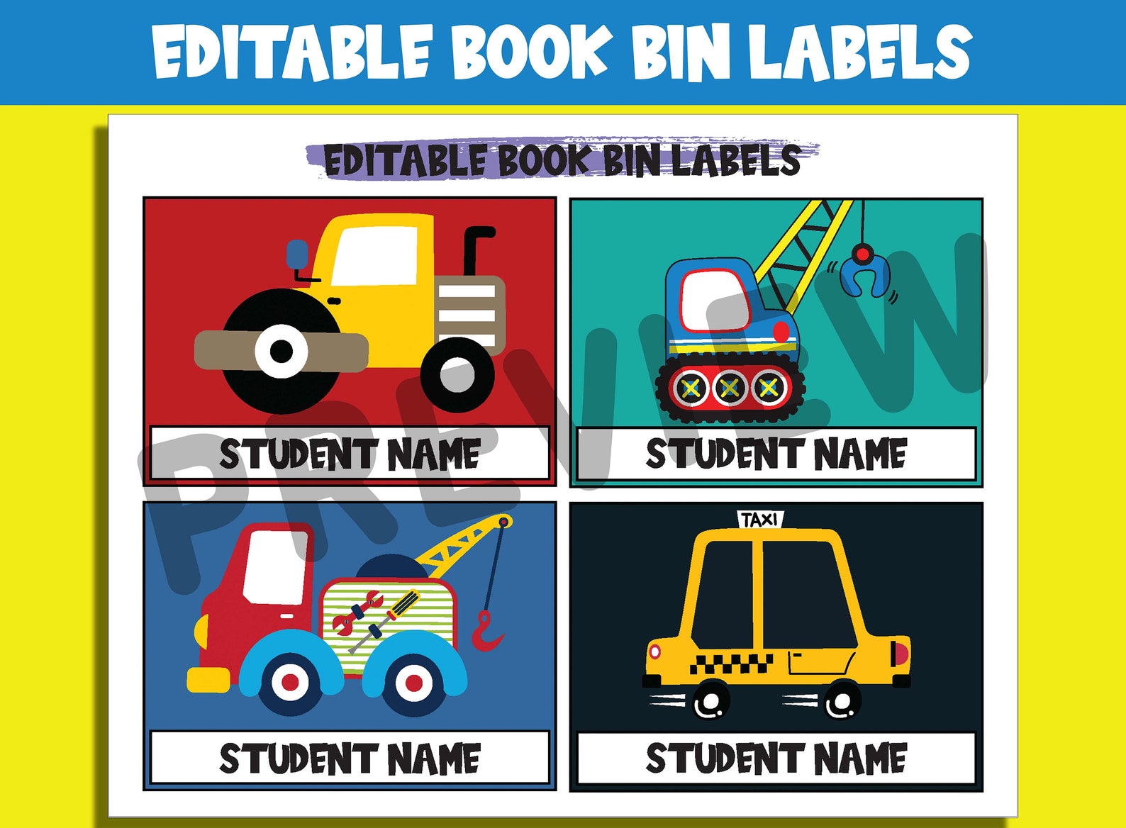 Editable Vehicle Book Bin Labels: 16 Customizable Designs for Perfect ...