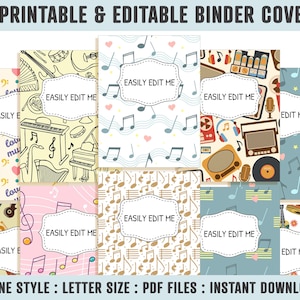 Binder Cover Music, 10 Printable/editable Covers+spines, Teacher/school ...