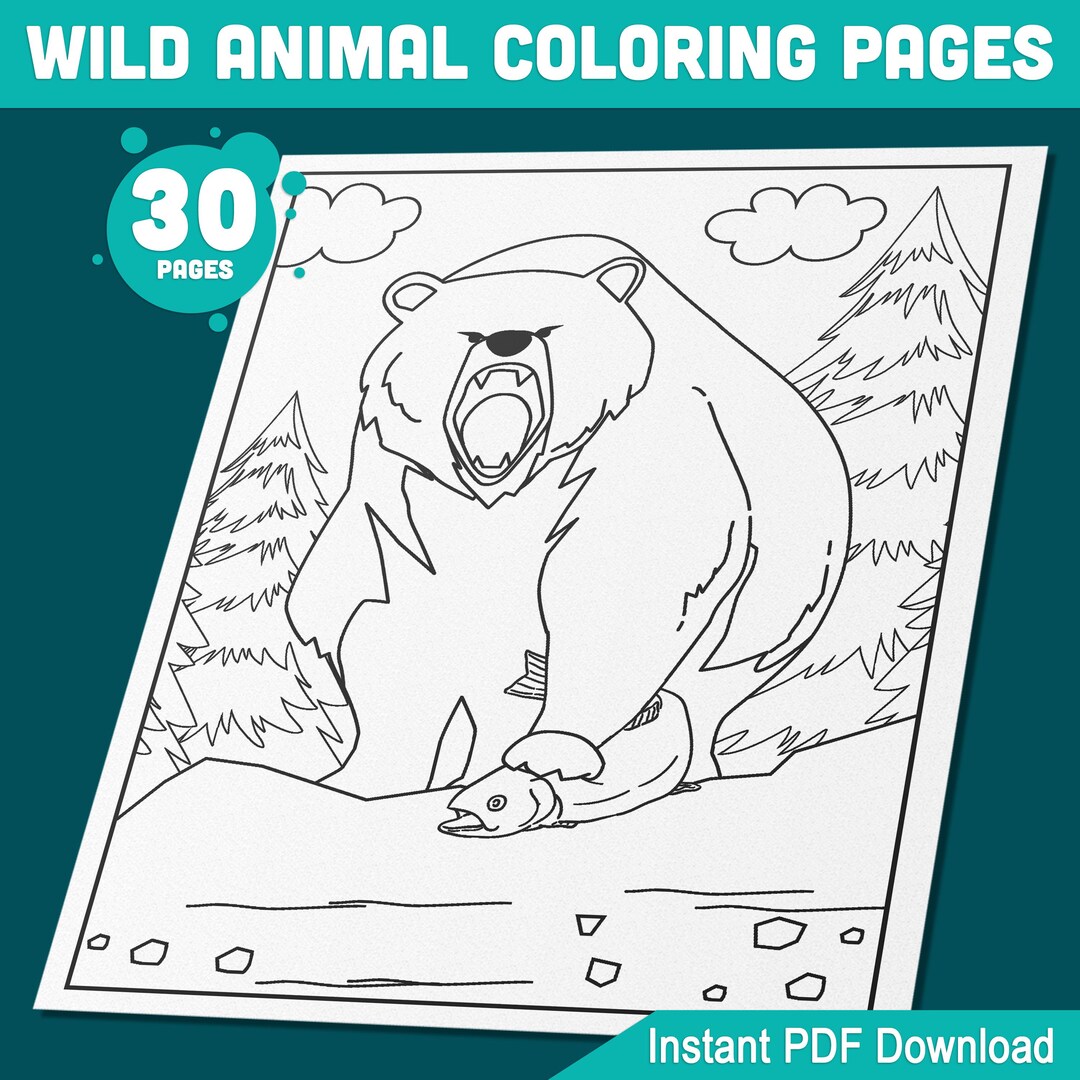 Wild Animal Coloring Pages: 30 Fun Coloring Book Designs for Kids, Boys ...