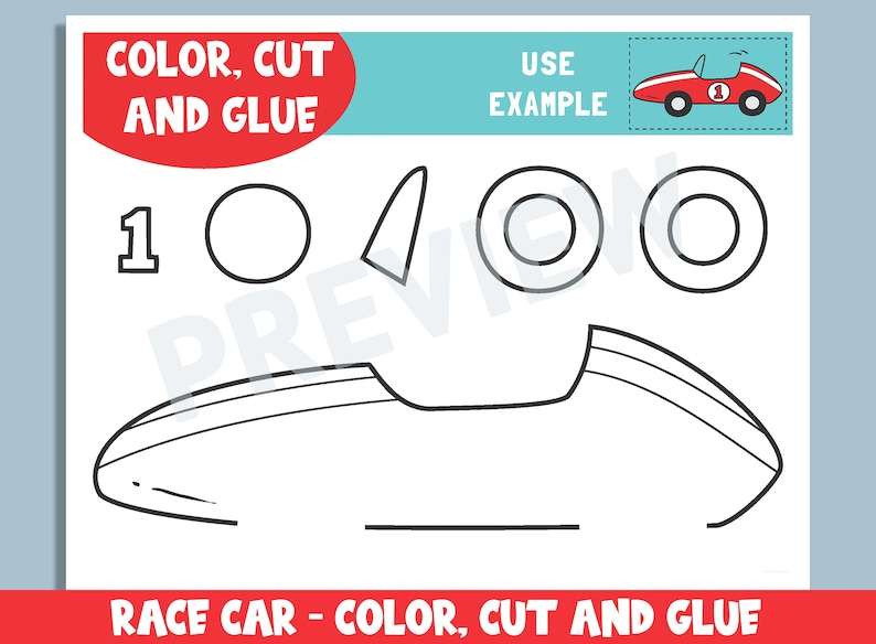 Race Car Craft Activity - Color, Cut, and Glue for Prek to 2nd Grade ...