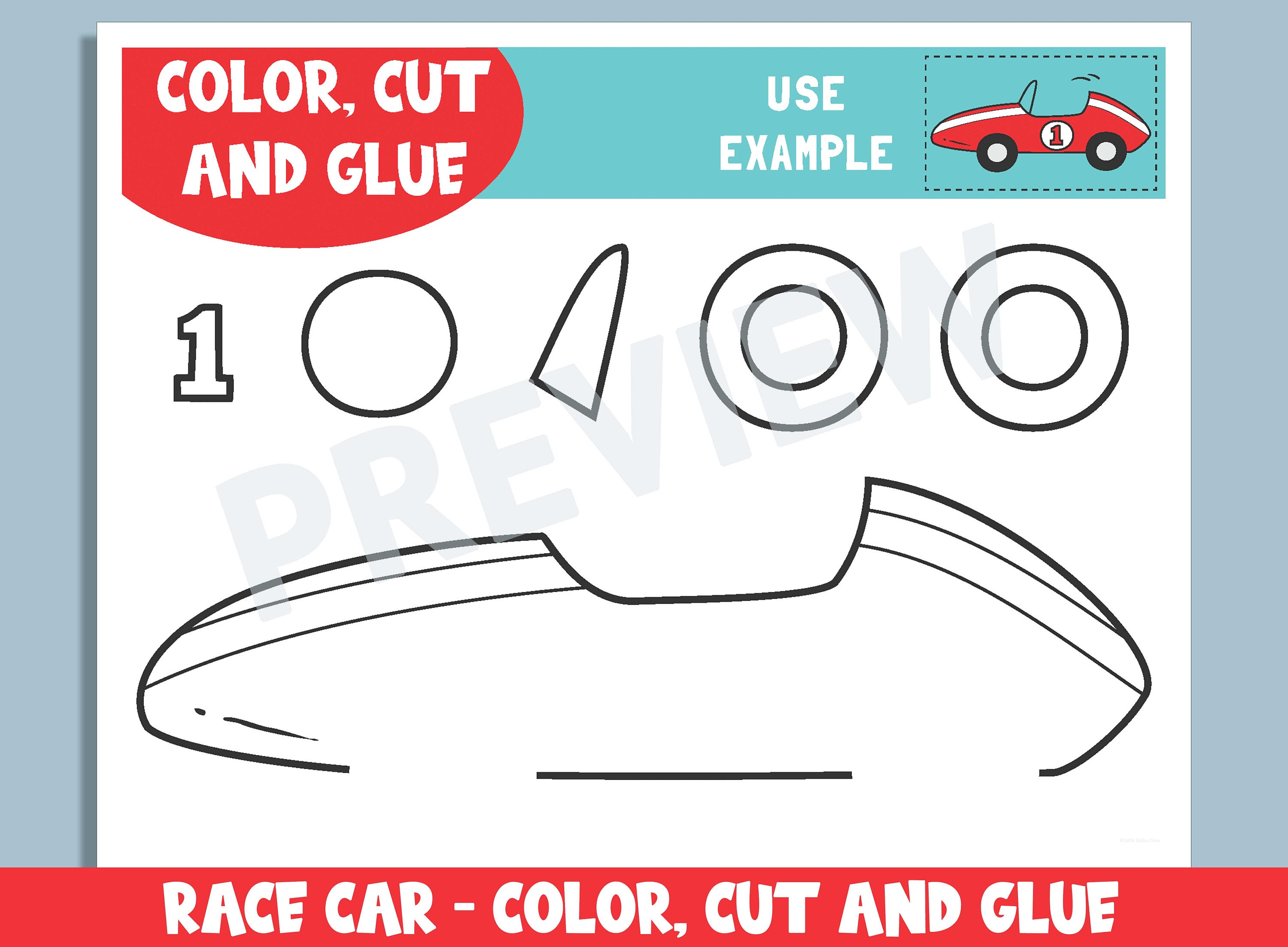 Race Car Craft Activity Color, Cut, and Glue for Prek to 2nd Grade, PDF ...