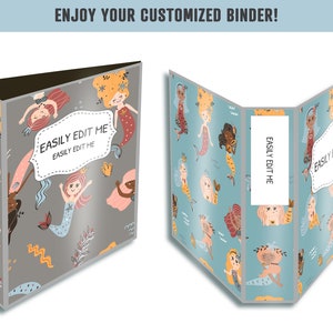 Mermaids & Sea Animals Binder Covers, 10 Printable/editable Binder ...