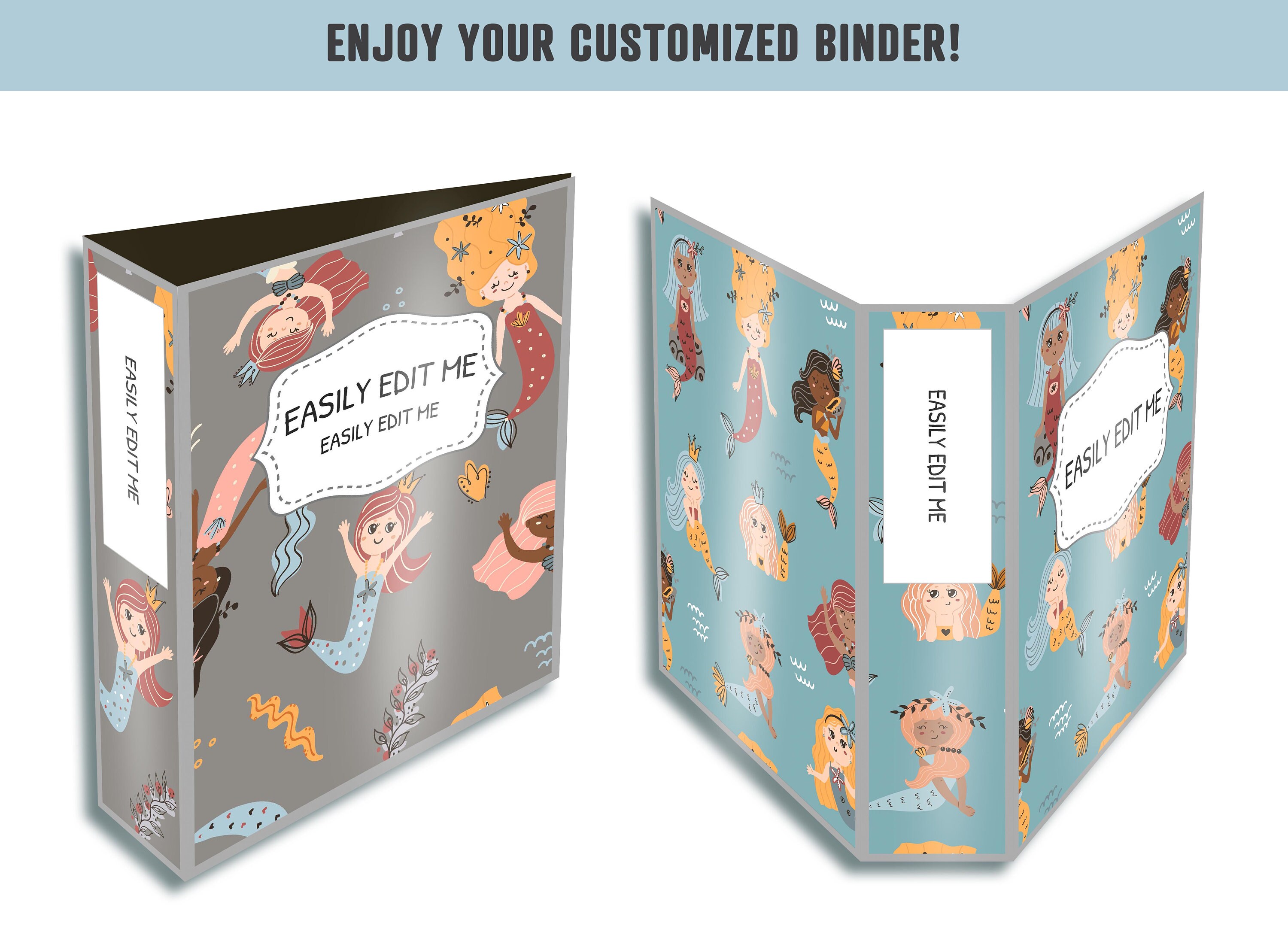 Mermaids & Sea Animals Binder Covers 10 Printable/editable - Etsy