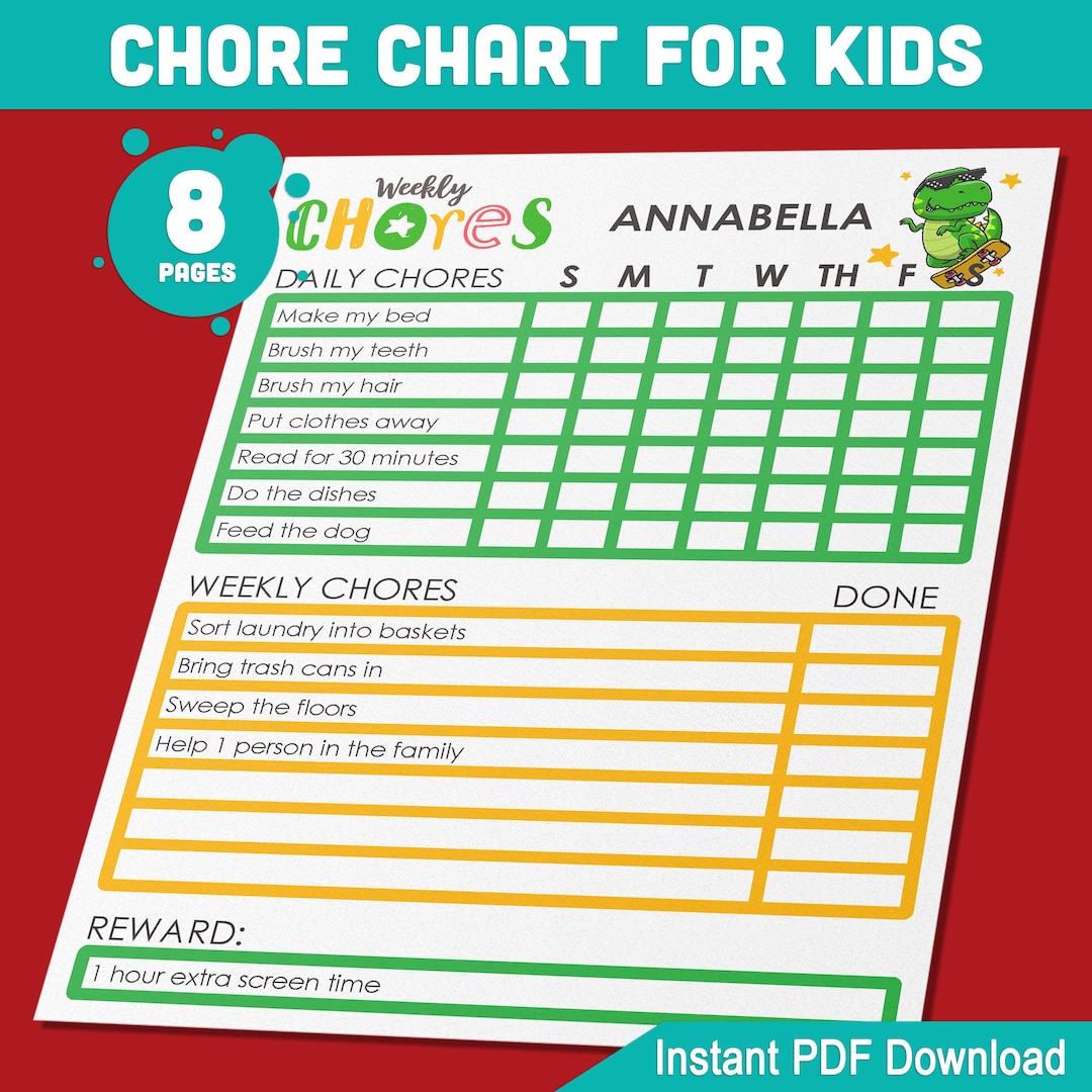 Roar-some Dinosaur Chore Chart: Editable, Printable for Kids, Includes ...