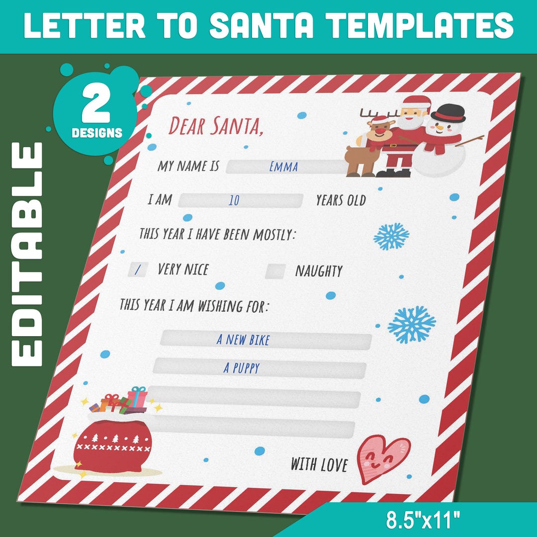 Printable Magical Kids Letter to Santa Kit: 2 Enchanting Designs, Fill ...