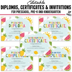 37 Customizable Pre-k Diplomas, Kindergarten, and Preschool ...