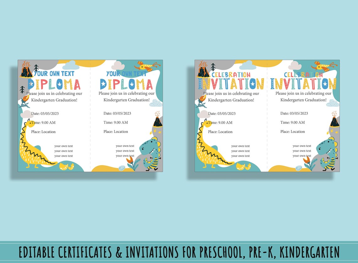 Editable Preschool Diplomas, Certificates, and Graduation Invitations ...