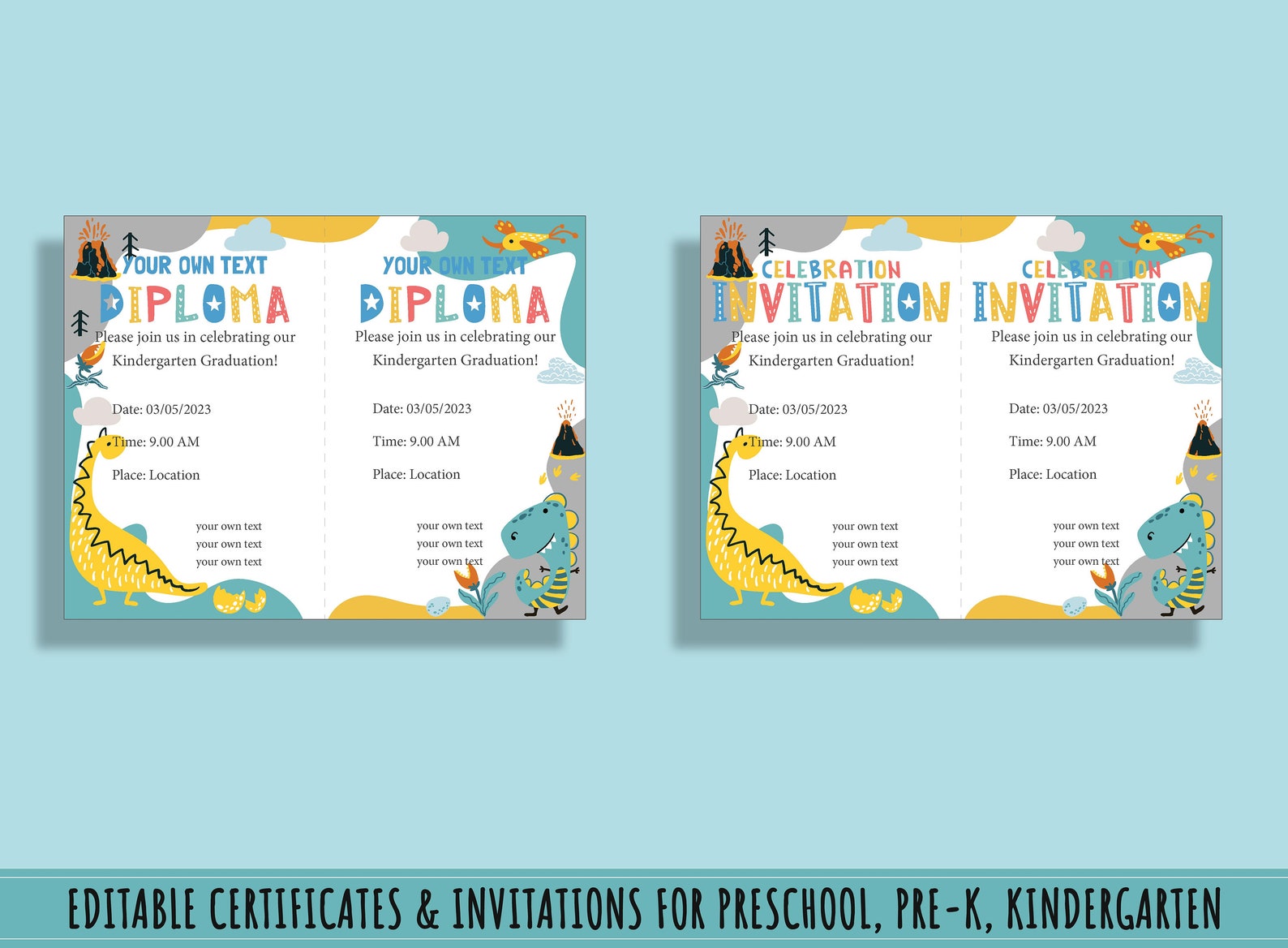 Editable Preschool Diplomas, Certificates, and Graduation Invitations ...
