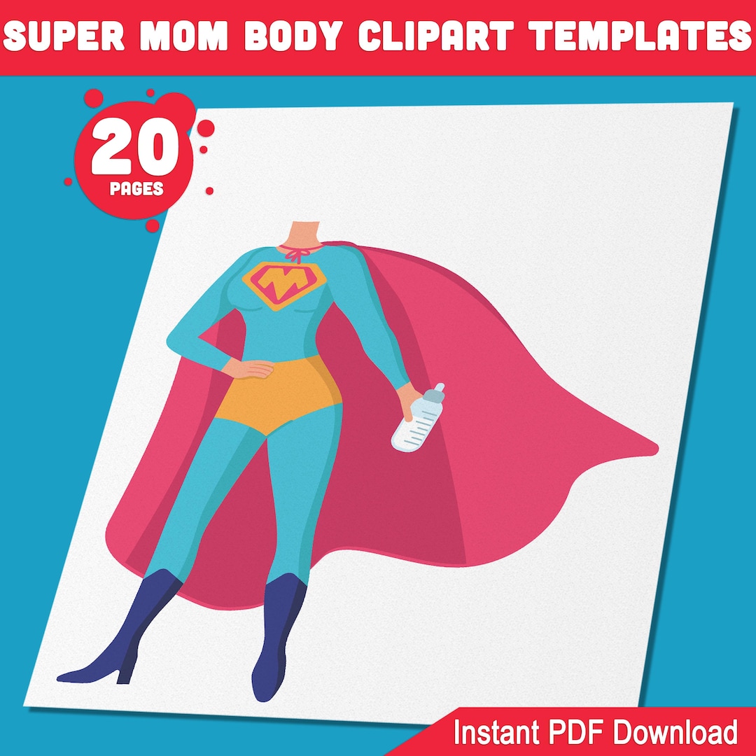 Super Mom Body Clipart Templates: Fun Printable Craft for Kids, Add ...