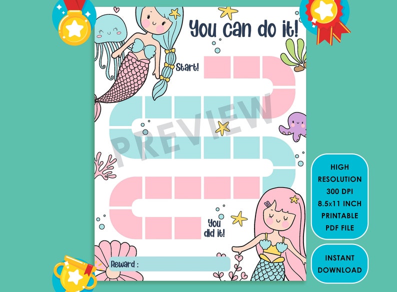 Printable Mermaid Reward Chart for Kids, a Way of Guiding Children ...