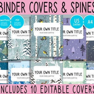 10 Editable Winter Forest Binder Covers, Includes 1, 1.5, 2" Spines ...