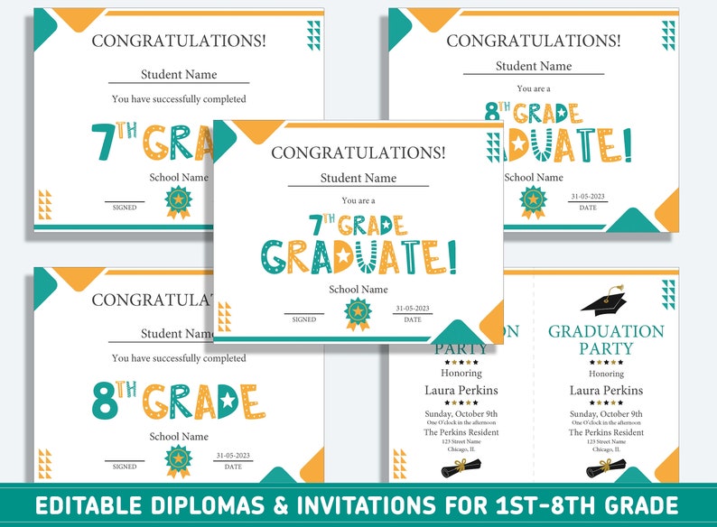 Editable 1st Grade Diploma, Second to 8th Grade Diploma, Certificate of ...