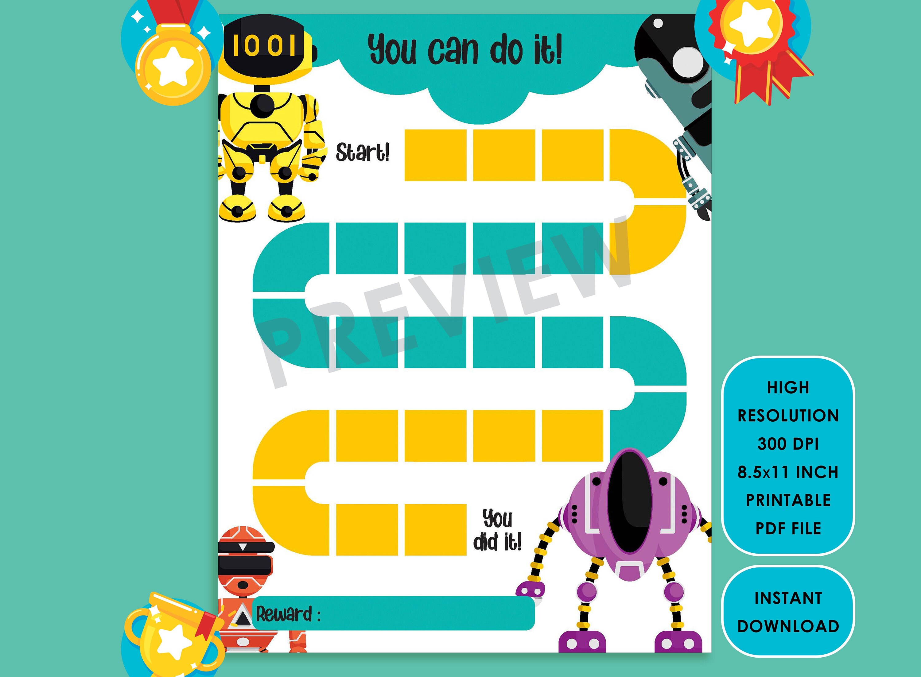 Printable Robot Reward Chart for Kids, a Way of Guiding Children ...