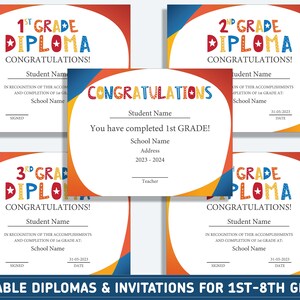 Editable End of 3rd Grade Certificate, 1st to 8th Grade Diploma ...