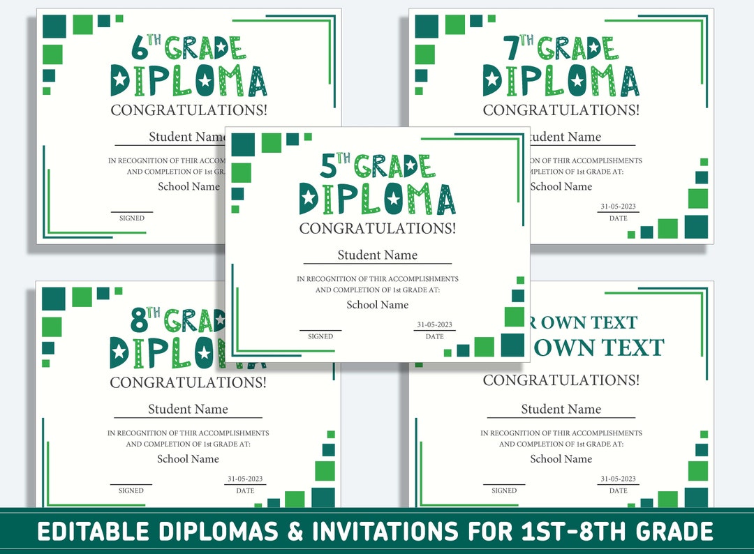 Editable 7th Grade Awards, 1st to 8th Grade Diploma, Certificate of ...