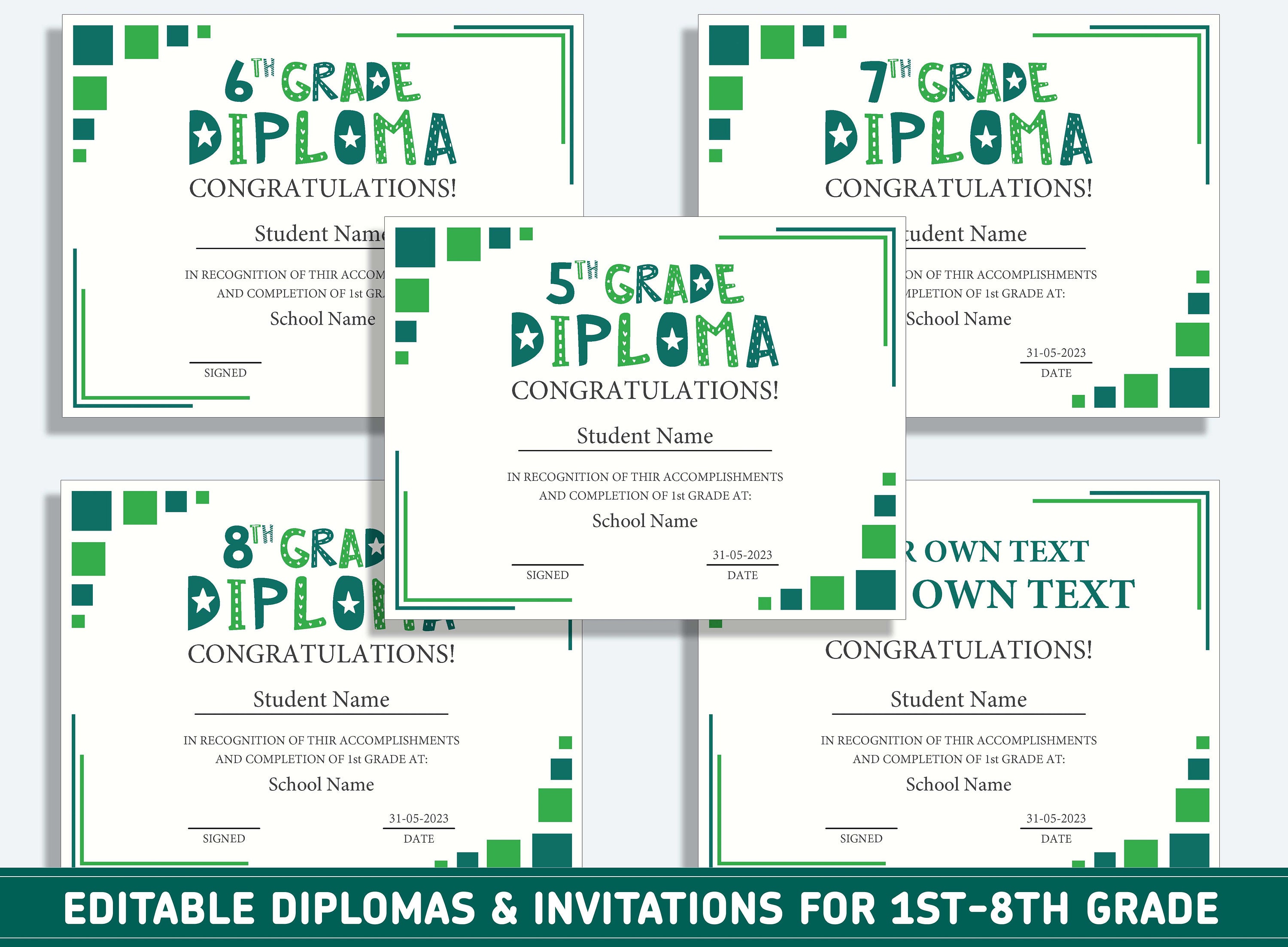 Editable 7th Grade Awards, 1st to 8th Grade Diploma, Certificate of ...