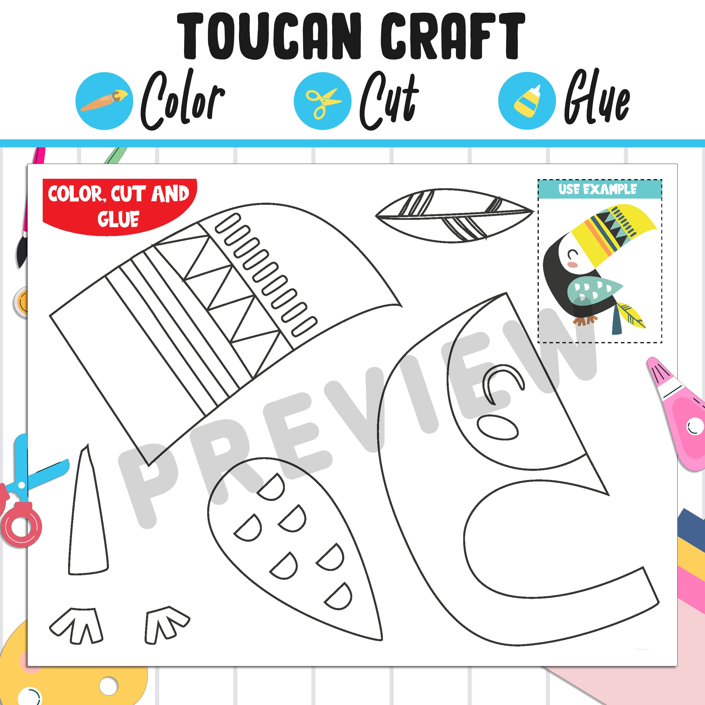 Cute Toucan Craft for Kids: Color, Cut, and Glue, a Fun Activity for ...
