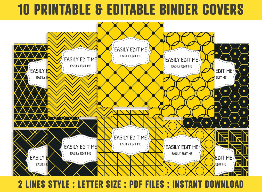 Yellow and Black Binder Cover, 10 Printable & Editable Binder Covers ...